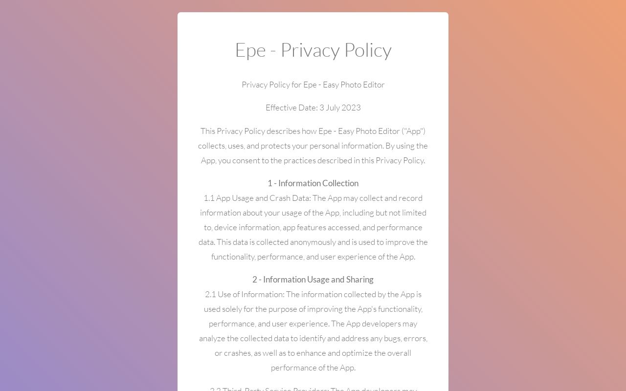Epe - Privacy Policy